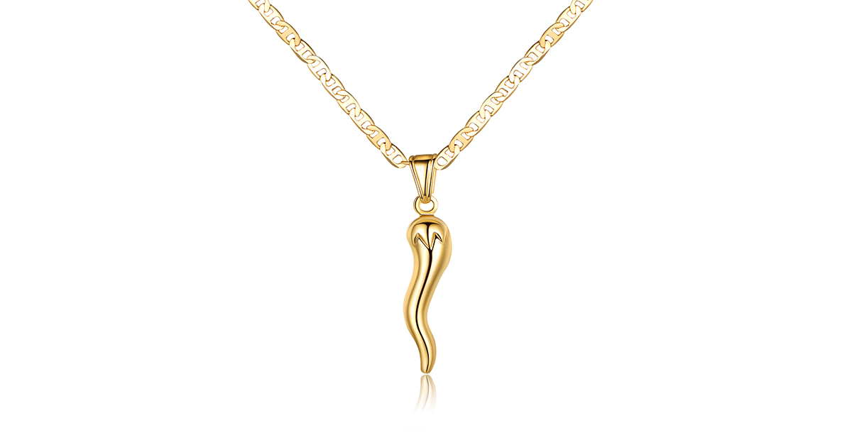 3mm Flat Marina Chain Necklace with Italian Chili Pepper Pendant - 3 ...