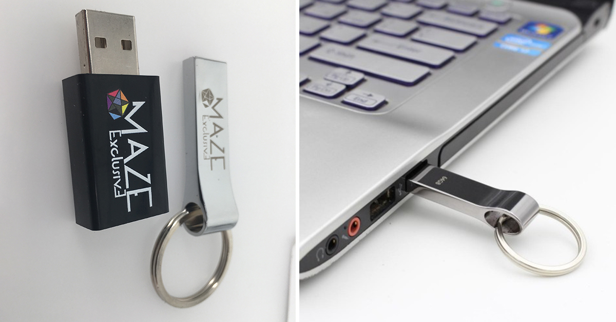 2 Piece: 64 GB Metal USB Drive with Key-Ring and USB Data Blocker