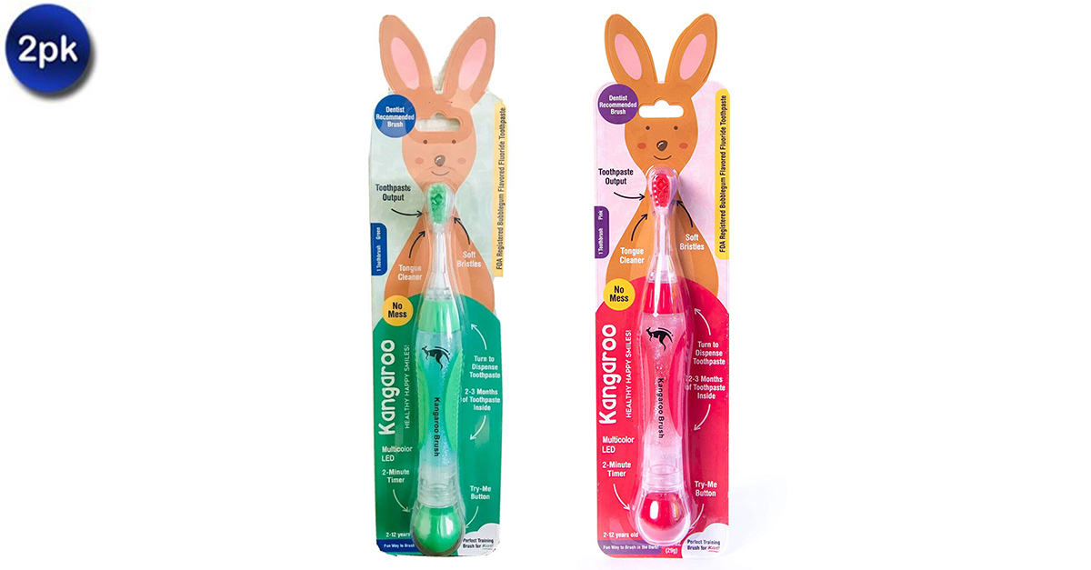 2 Pack: Kids LED Toothbrush Pre-Filled with Kids Toothpaste - 3 Options