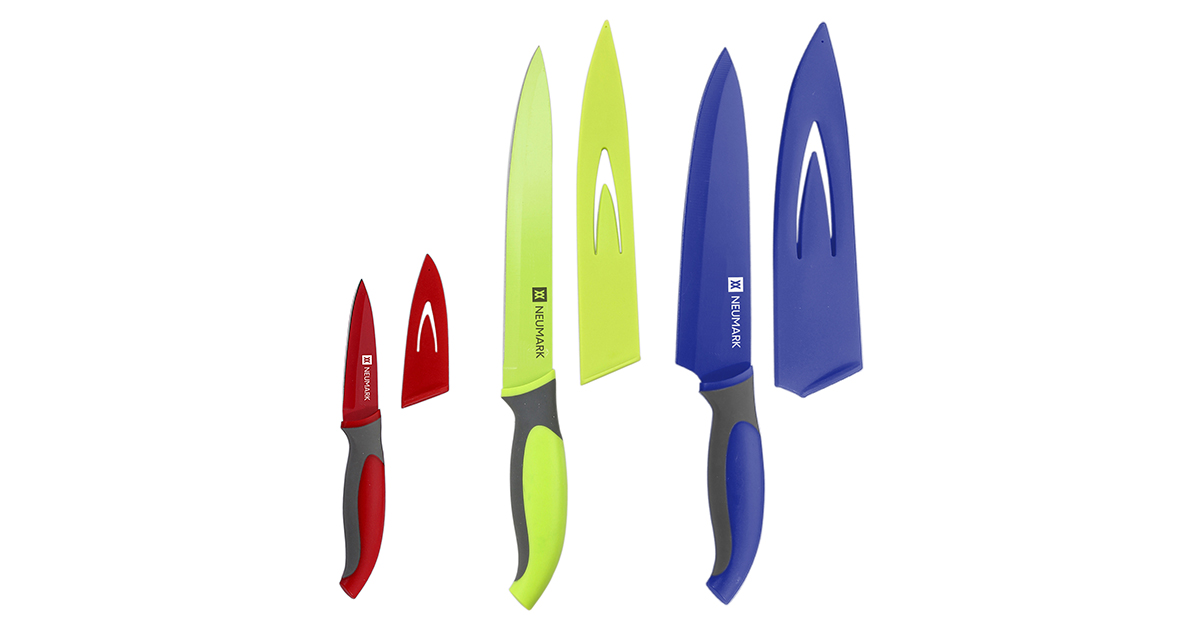 3 Piece Colorful Stainless Steel Knife Set with Covers