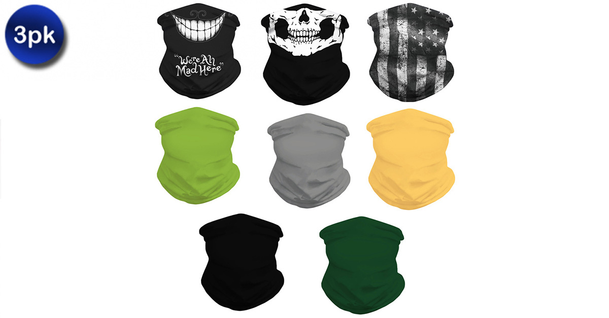 3 Pack: Neck Gaiter Wrap - 5 Colors