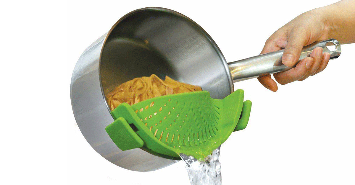 Snap 'N Strain Kitchen Strainer for Pots, Pans and Bowls - 2 Colors