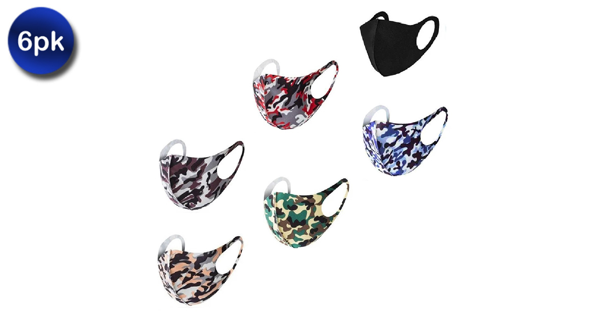 6 Pack: Fun Prints Single-Ply Reusable Fabric Face Masks - 10 Options
