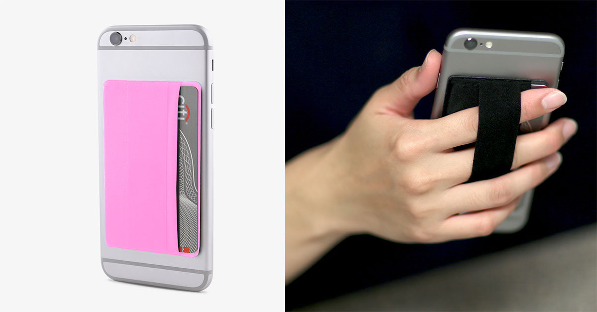 3 Pack: Stick-On Cell Phone Card Pocket with Hand Strap