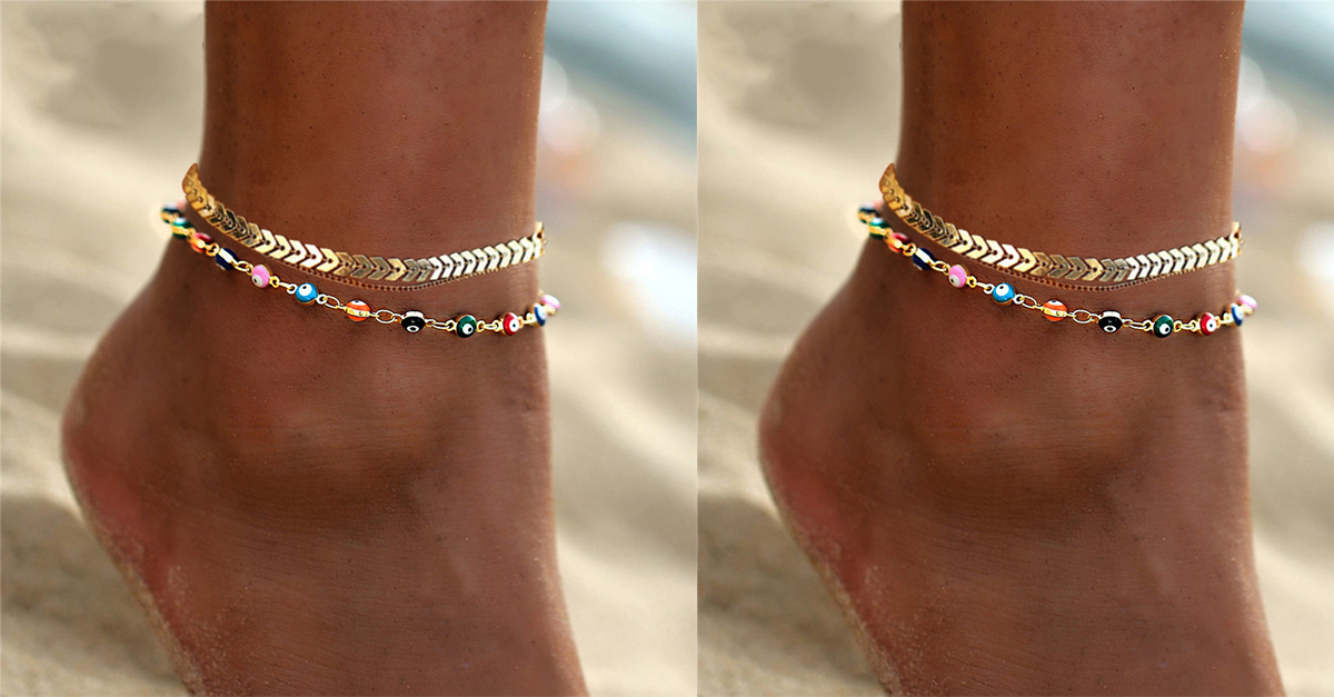 18K Gold Plated Link & Rainbow Evil Protection Summer Anklet