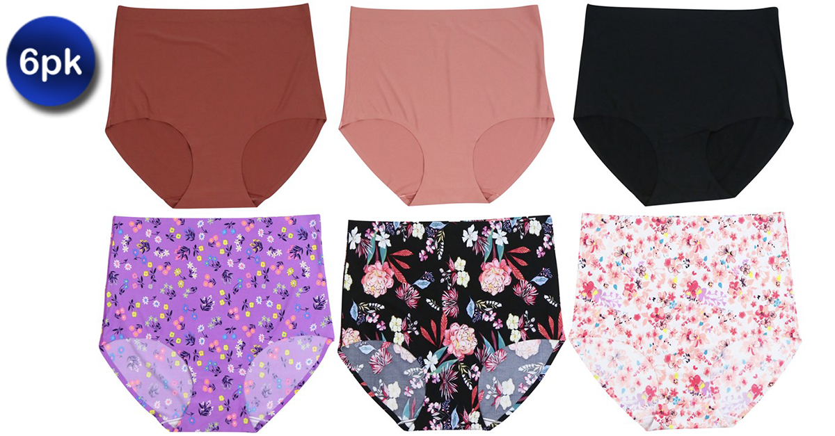 6 Pack: Women's Control High Waisted No Show Briefs - 3 Options