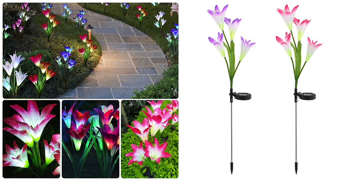 2 Piece: Solar Garden Lily Flower LED Lights