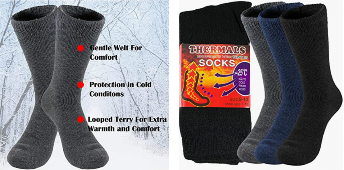 6 Pack: Thermal Socks for Men Cold Weather Insulated Socks