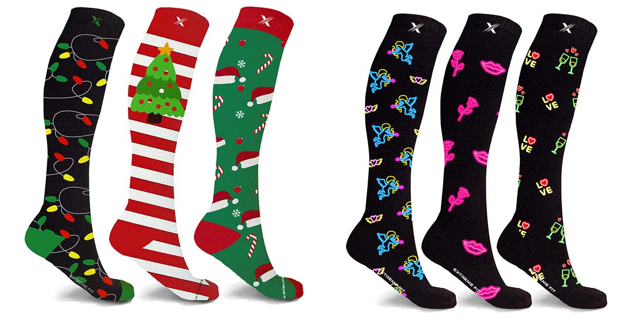 3-Pairs Holiday Fun and Joy Knee-High Compression Socks Collection