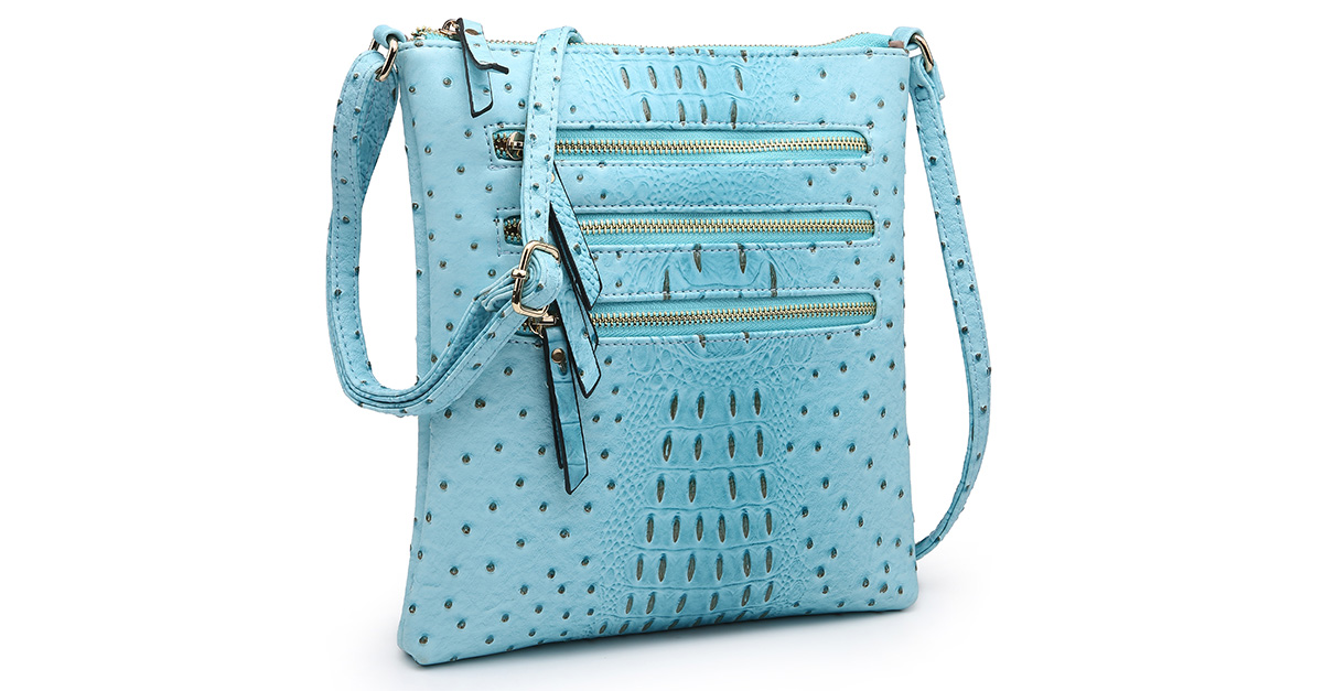 Ostrich embossed Messenger Bag with Multi Front-zipped layered compartments