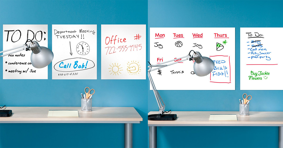 14-Pack Removable Dry Erase Whiteboard Sticker Wall Decal