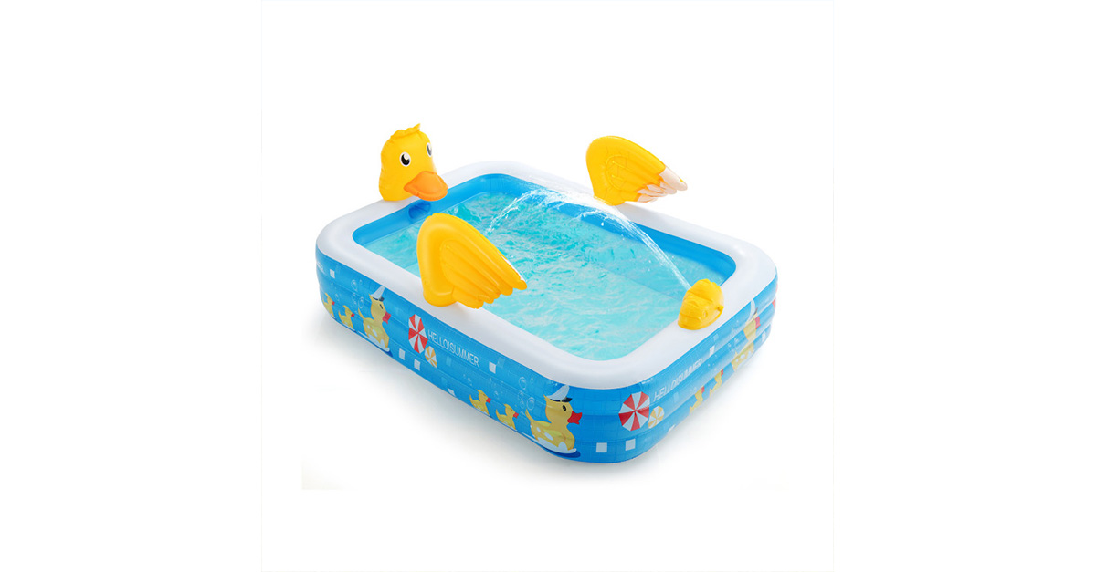 Inflatable Swimming Pool Duck Themed Kiddie Pool with Sprinkler