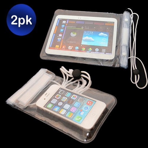 2 Pack Combo: Tablet and Smartphone Waterproof Pouches - 2 Sizes