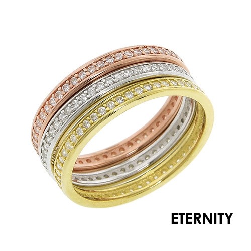 Sterling Silver Tri-Colored Stackable Rings - 10 Styles