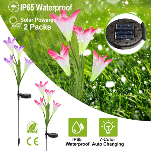 2 Piece: Solar Garden Lily Flower LED Lights