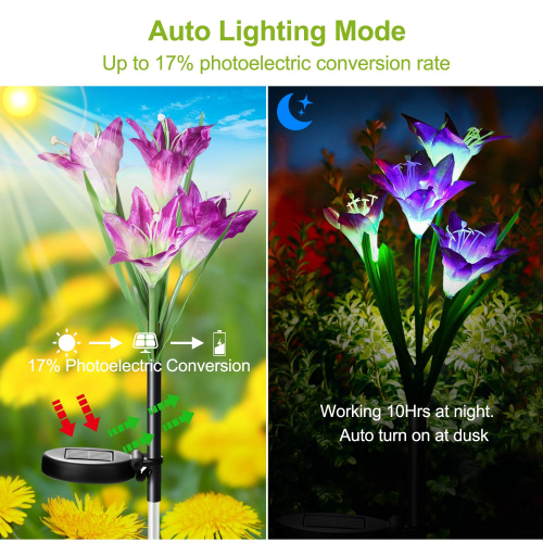 2 Piece: Solar Garden Lily Flower LED Lights