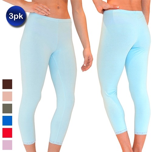 3 Pack: Andrew Scott Stretch Capri Lace Legging Tights - Assorted Colors