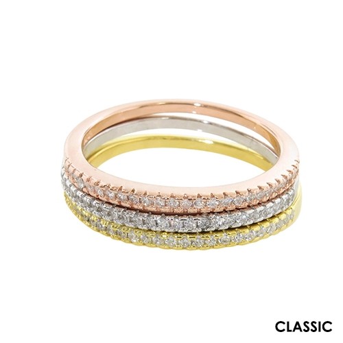 Sterling Silver Tri-Colored Stackable Rings - 10 Styles