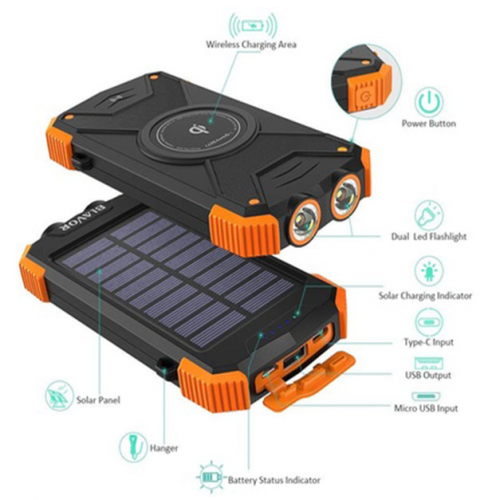 Solar Wireless Tactical Power Bank with Compass