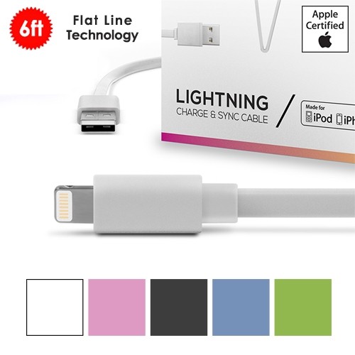 6ft Apple Certified 8 Pin Lightning Charge and Sync Cable - Flat Line ...