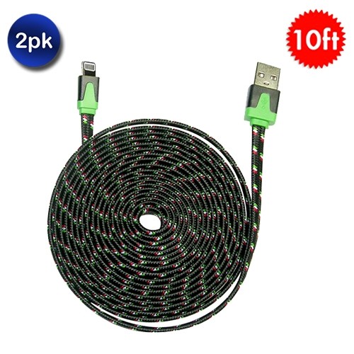 2 Pack: 10ft Braided 8 Pin Lighting Cable for iPhone