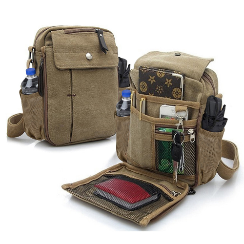 Multifunctional Canvas Bag with Bottle Holder - 2 Sizes